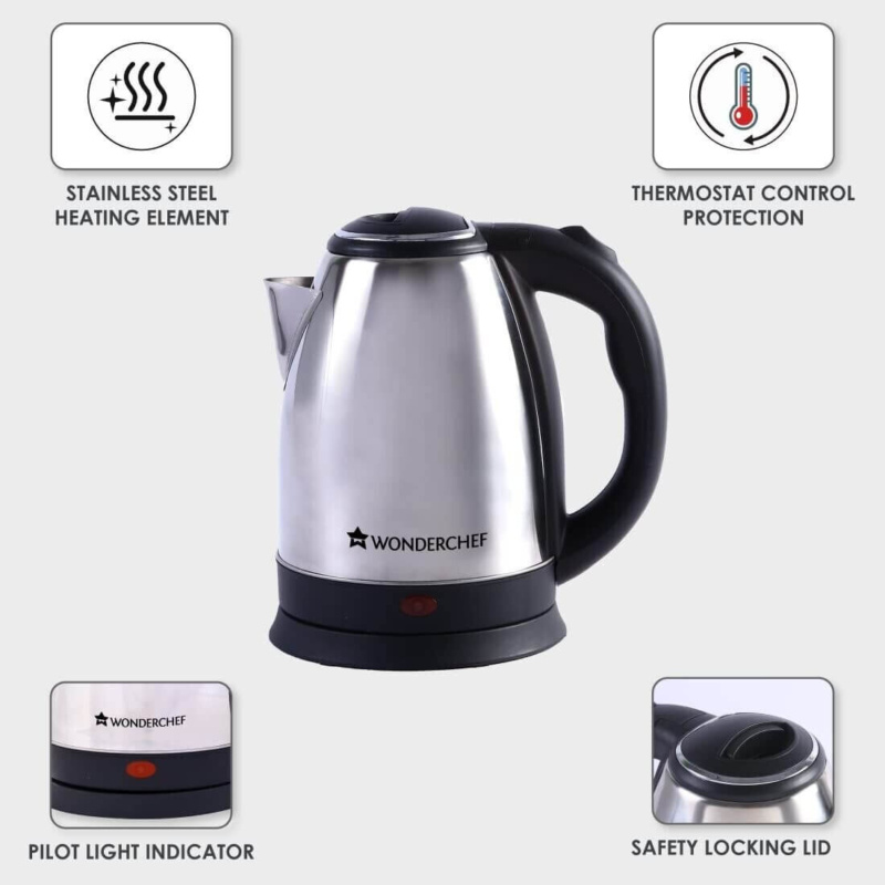 Grelnik vode / 1,5l / 2200w / črn / plastika, inox - Vipponudba